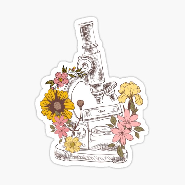 "Microscope Floral Laboratory Equipment (Orange and Pink)" Sticker for ...