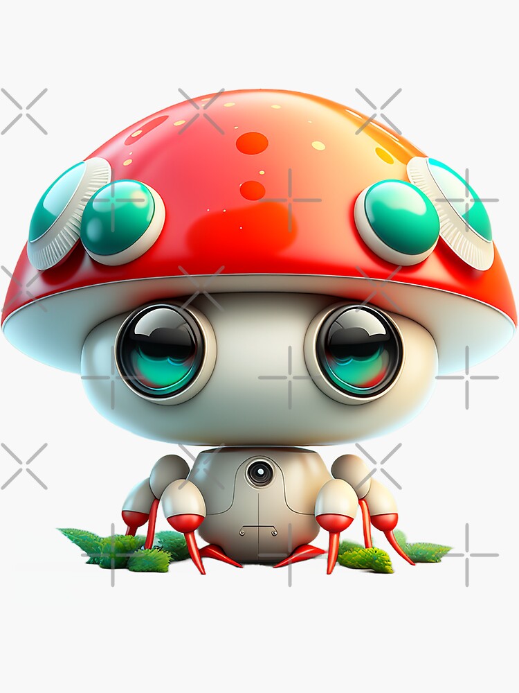 "Fun and colorful robot mushroom. Drawing of hallucinating mushrooms ...