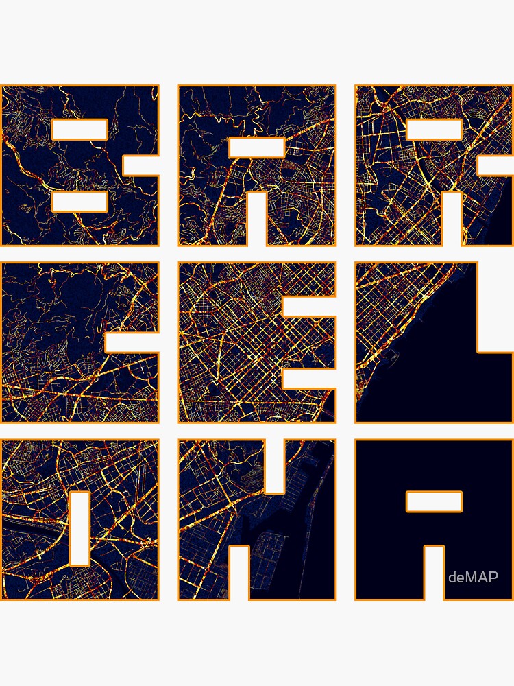 "Barcelona, Spain China Map - City At Night" Sticker for Sale by deMAP ...