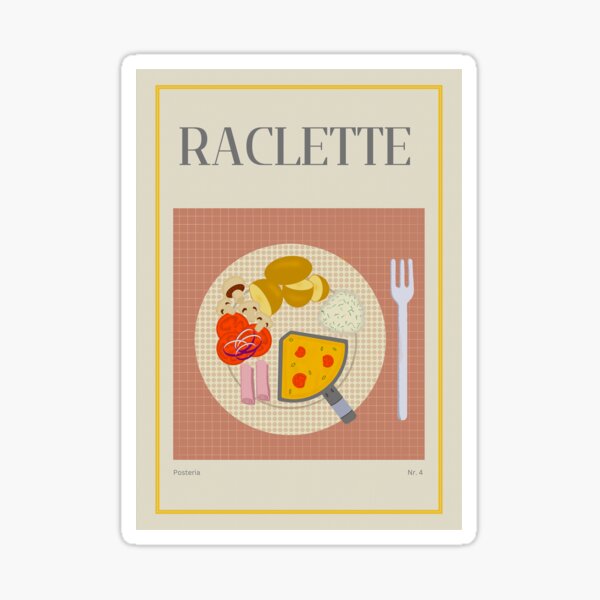 "Poster RACLETTE illustration with a pan, potatoes and tomatoes ...