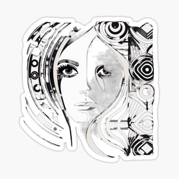 "Negative Space Geometric Female Face Silhouette Design " Sticker for ...