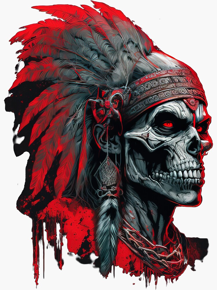 "Native American Apache Indian Skull Red Warrior Chief Apache with red ...