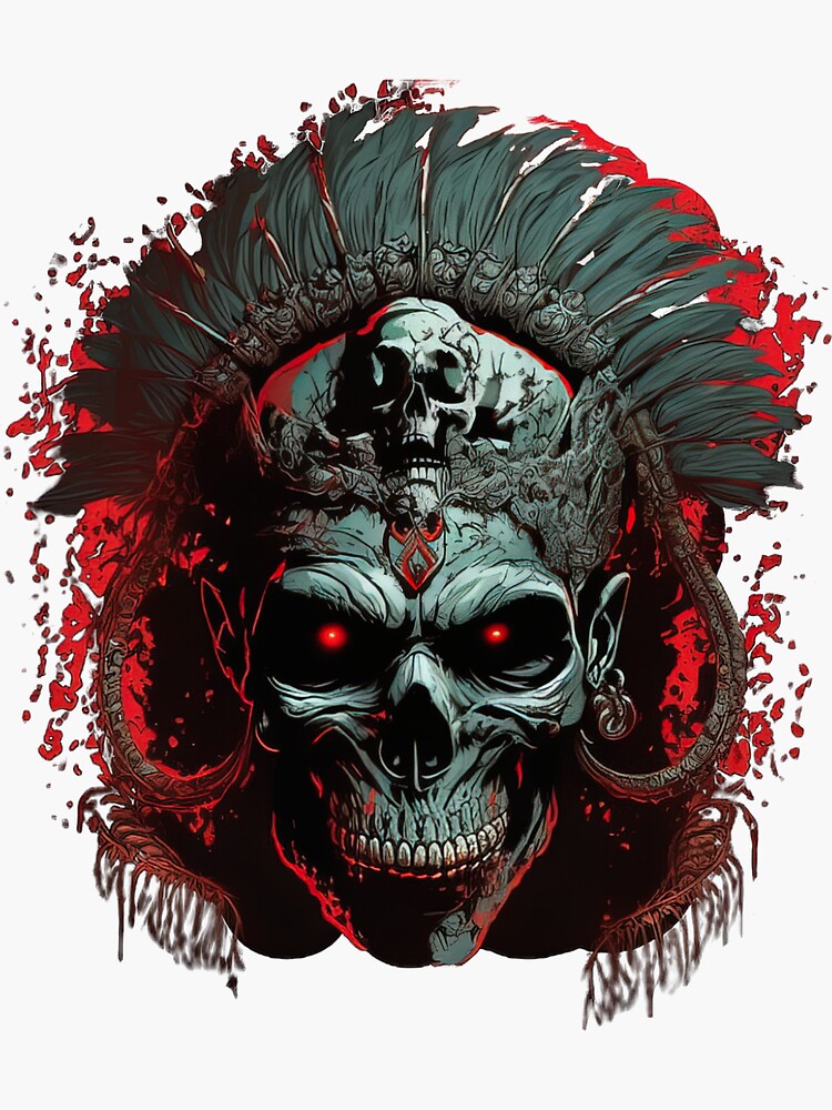 "Native American Apache Indian Skull Red Warrior Chief Apache with red ...