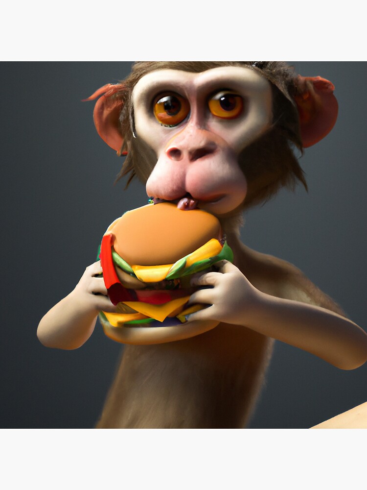 "Monkey eating hamburger" Sticker for Sale by CelebrityLab | Redbubble
