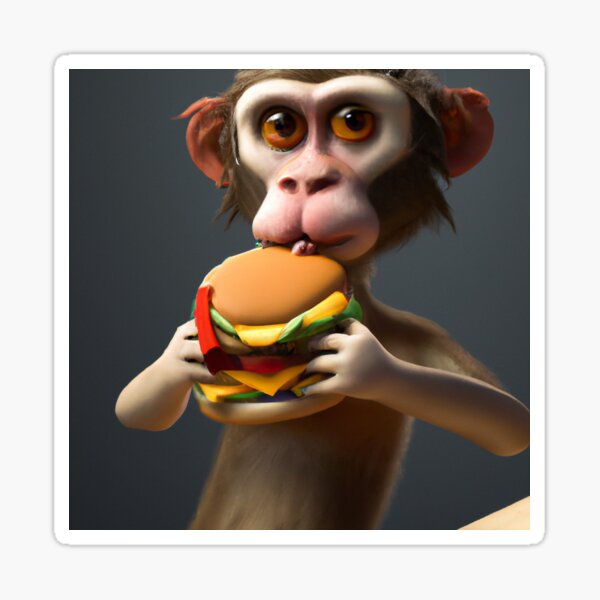 "Monkey eating hamburger" Sticker for Sale by CelebrityLab | Redbubble