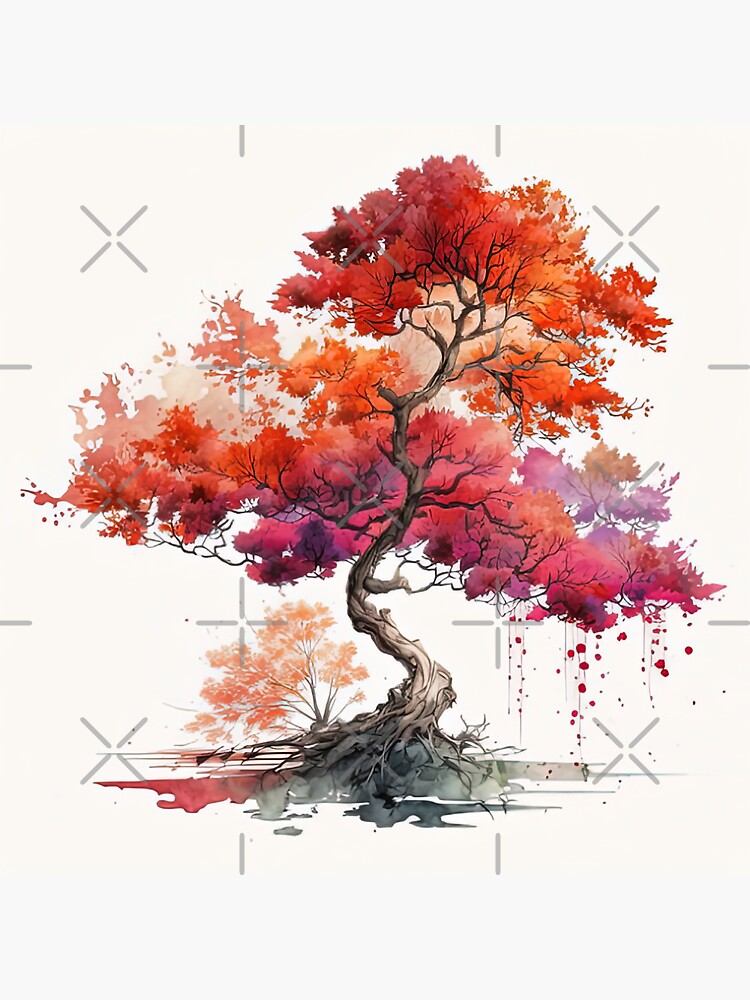 "Watercolor Art of a colorfull Japanese Red Tree" Sticker for Sale by ...
