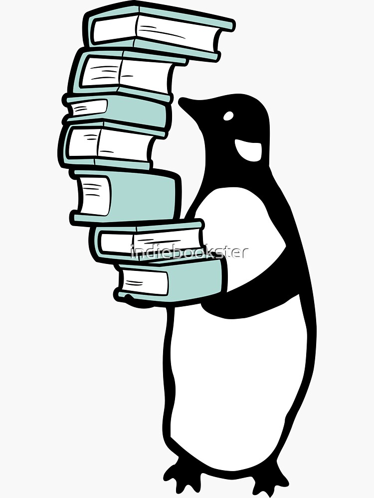 "Penguin holding pile of books" Sticker for Sale by indiebookster ...