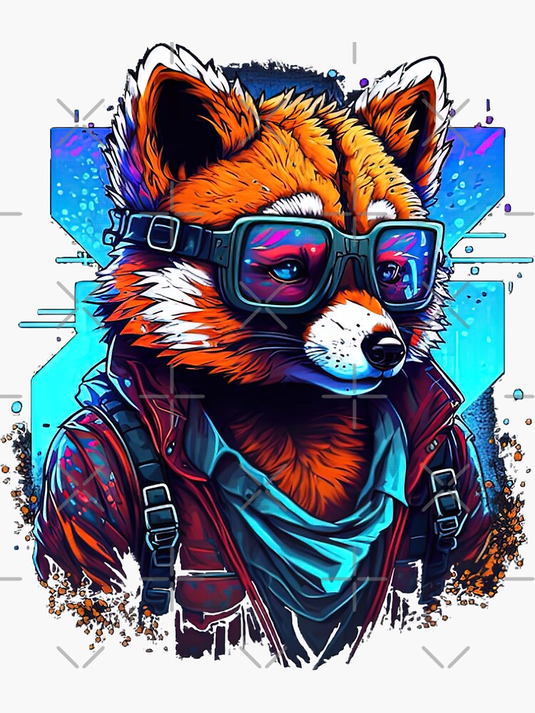 "Retrowave Malinois Red Panda with Glasses" Sticker for Sale by ...