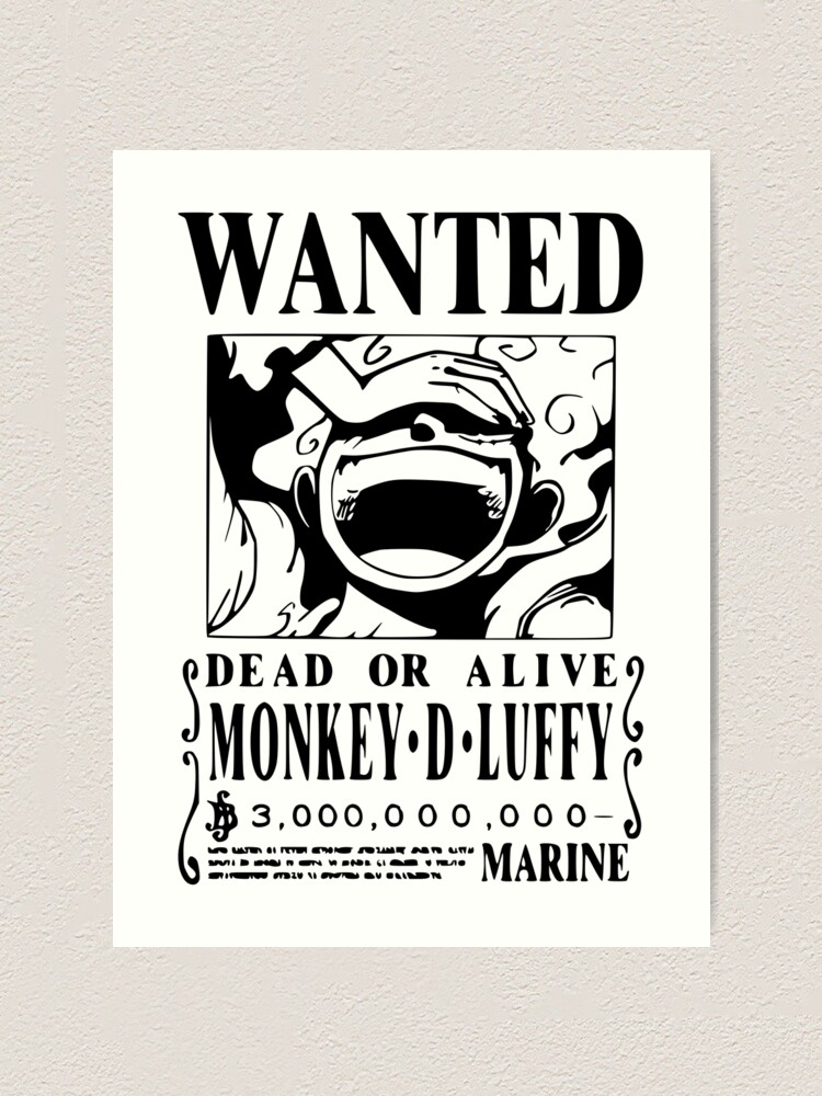 "Luffy Wanted Poster - Black Vector - No Background" Art Print for Sale ...
