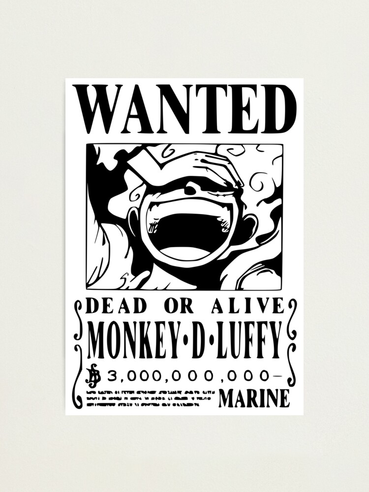 "Luffy Wanted Poster - Black Vector - No Background" Photographic Print ...