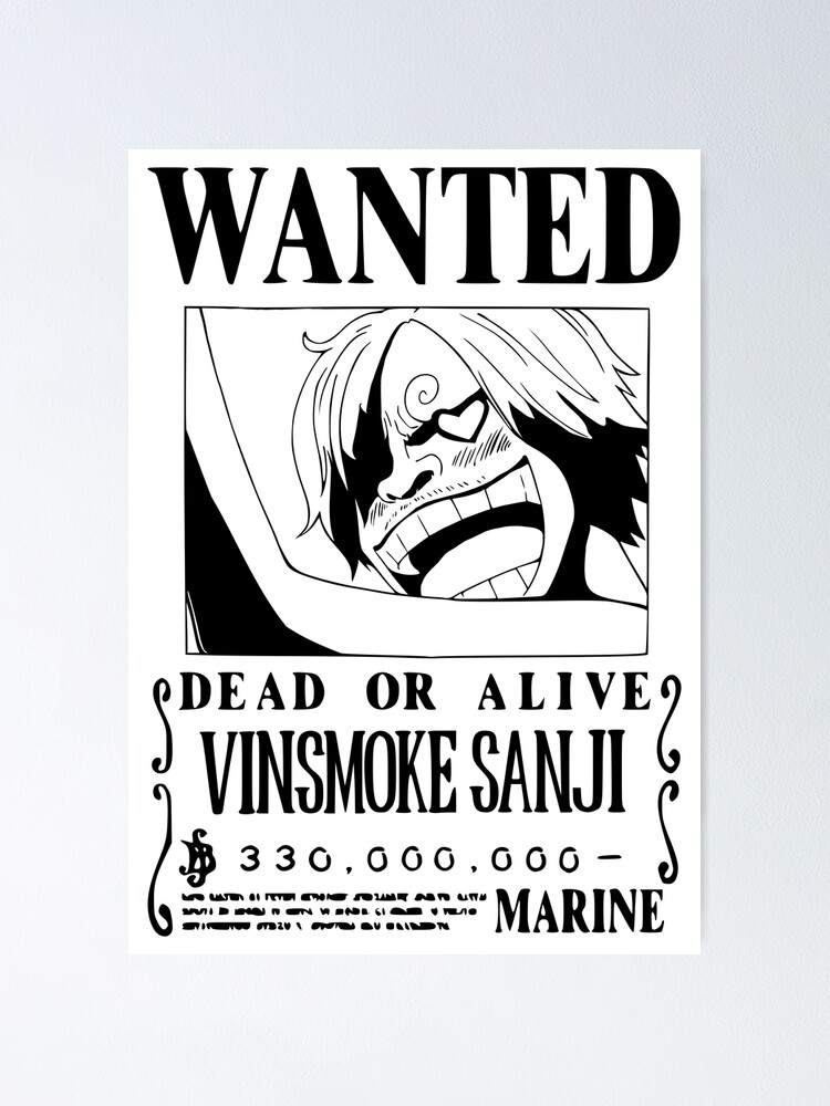"Sanji Wanted Poster - Black Vector - No Background" Poster for Sale by ...