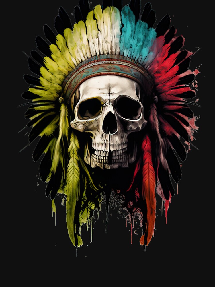 "Native American Apache Indian Skull Red Warrior Chief Apache Head" T ...