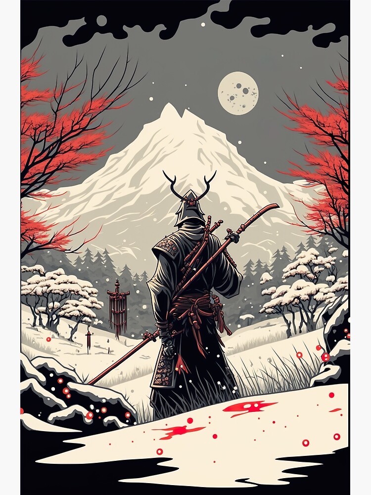 "A Lonely Samurai in Snow Landscape Traditional Japanese Art" Greeting ...