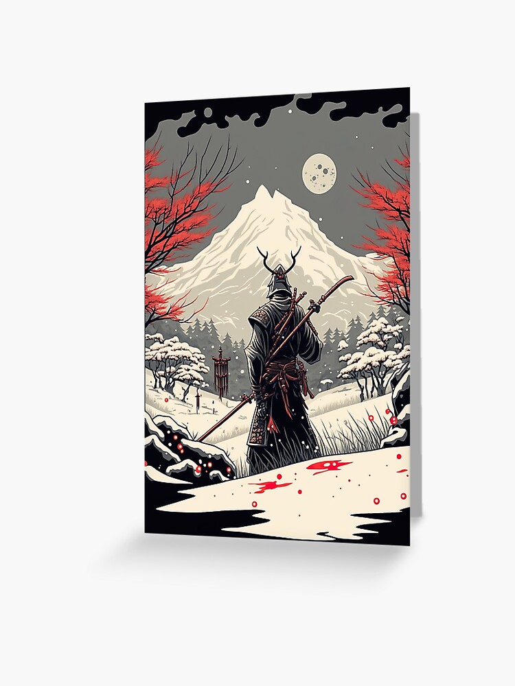 "A Lonely Samurai in Snow Landscape Traditional Japanese Art" Greeting ...