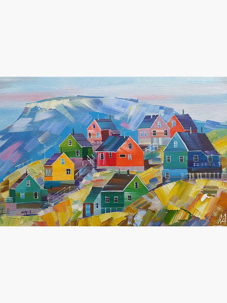 "Norway village. Oil painting on canvas. norwegian art" Sticker for ...