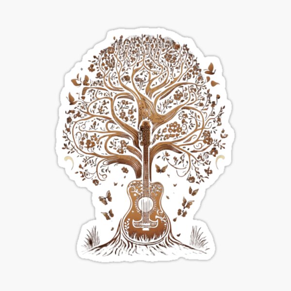 "Acoustic Guitar Tree Of Life" Sticker for Sale by TrendyDude | Redbubble