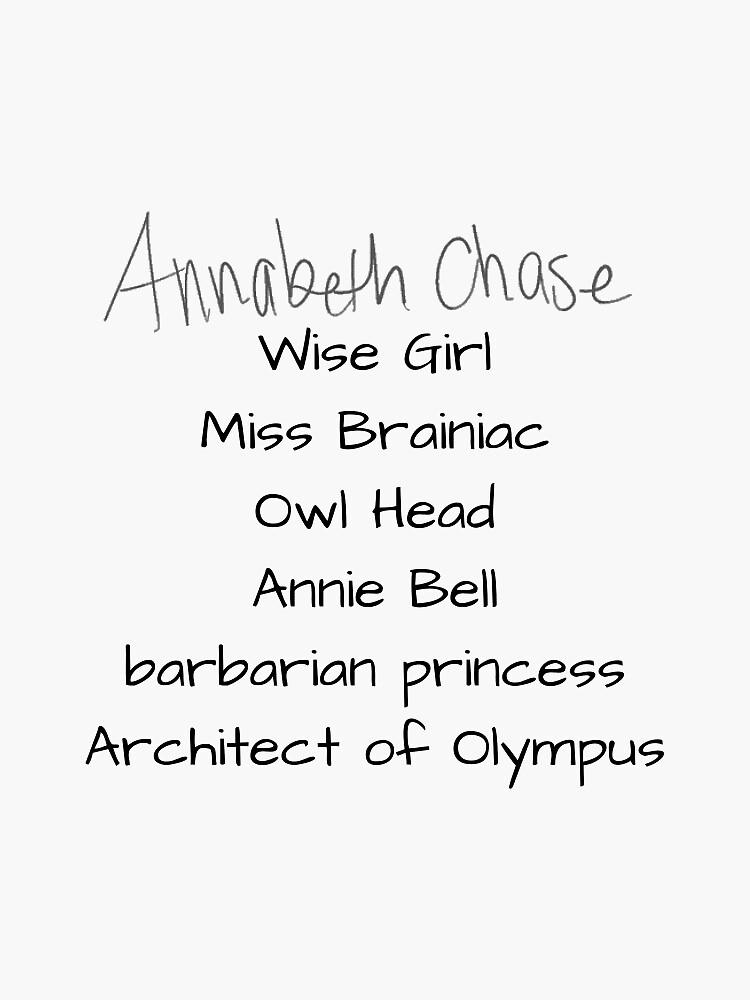 "Annabeth Chase nicknames" Sticker for Sale by RiordanverseG | Redbubble