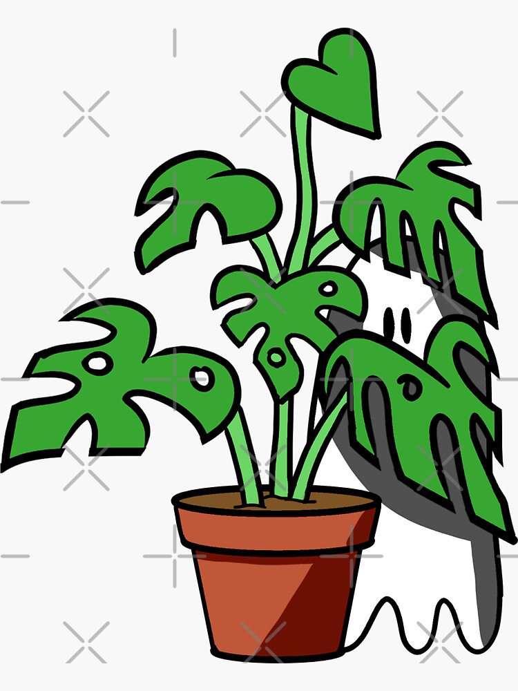 "Monstera with Ghost Hiding" Sticker for Sale by ghosttotherapy | Redbubble