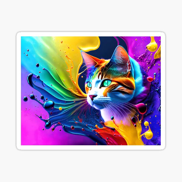 "Rainbow Tabby Cat Splash" Sticker for Sale by fineart2017 | Redbubble
