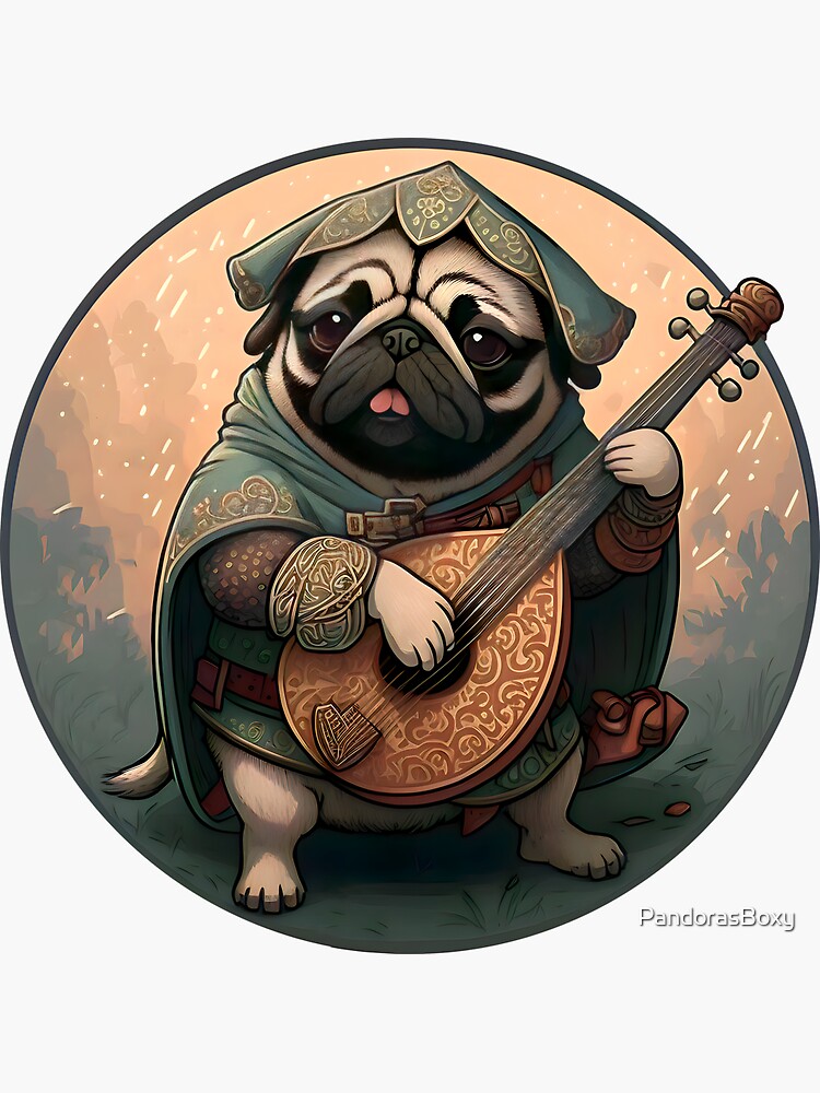 "Classic Pug Bard | Pug DND | Dungeons and Dragons Bard" Sticker for ...