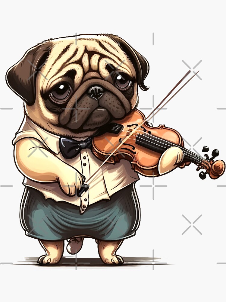 "Pug Dog Playing Violin Violinist Gift" Sticker for Sale by ...