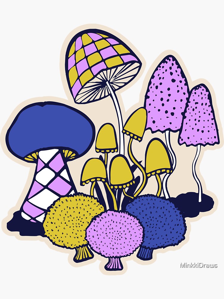 Pegatina «Hongos Groovy Weirdcore en morado y azul» de MinkkiDraws ...