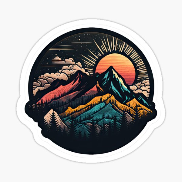 "Sticker Mountain Beautiful Sunset Art" Sticker for Sale by DaminDesign ...