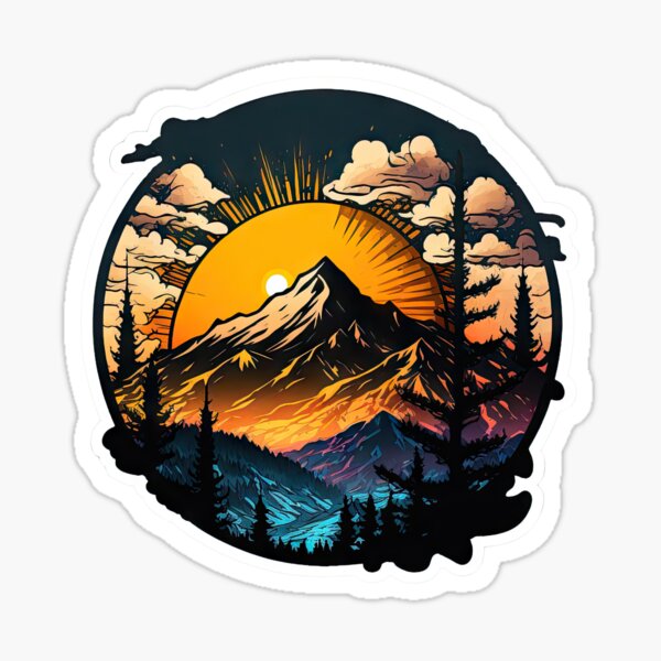 "Sticker Mountain Beautiful Sunset Art" Sticker for Sale by DaminDesign ...