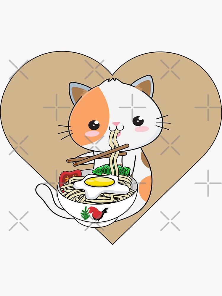 "Adorable Kawaii cat eating pho" Sticker for Sale by KawaiiIsland4U ...