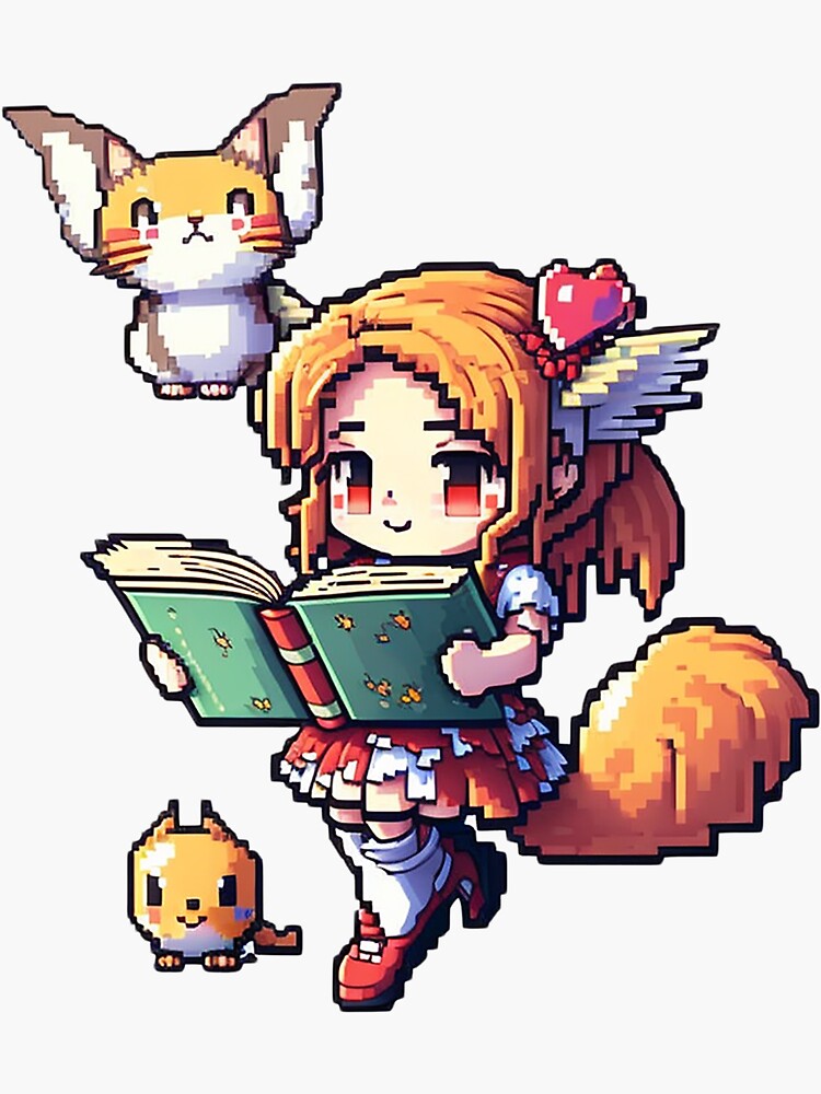 "8-bit Fox girl with her pets and book" Sticker for Sale by retroFlow ...