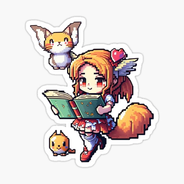 "8-bit Fox girl with her pets and book" Sticker for Sale by retroFlow ...