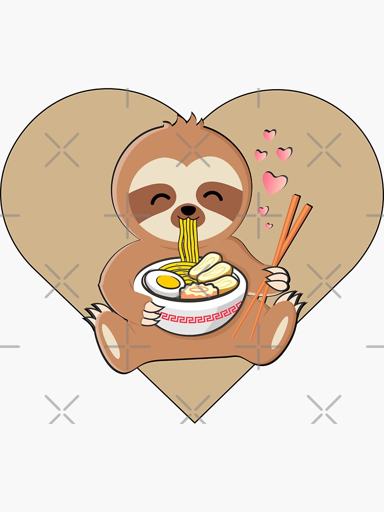 "Cute sloth eating ramen kawaii anime." Sticker for Sale by ...