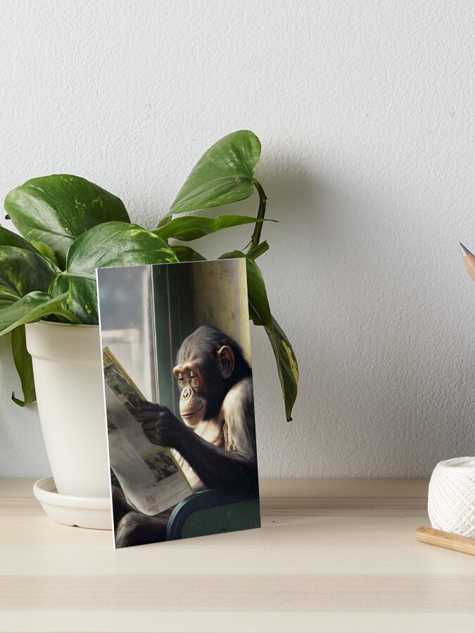 "chimpanzee reading a newspaper" Art Board Print for Sale by ...
