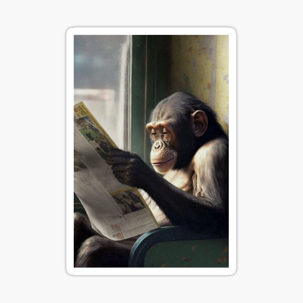 "chimpanzee reading a newspaper" Sticker for Sale by mrkristof47 ...