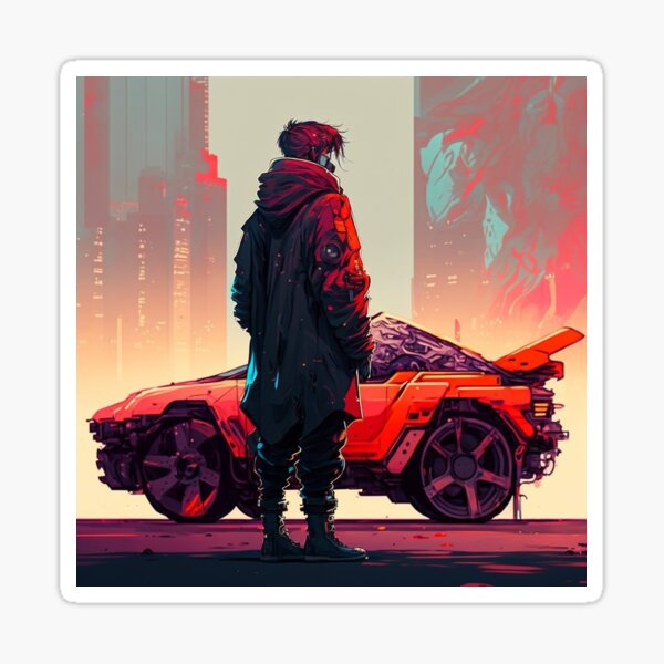 "Cyberpunk Anime Man Car" Sticker for Sale by Chaz-Smith | Redbubble