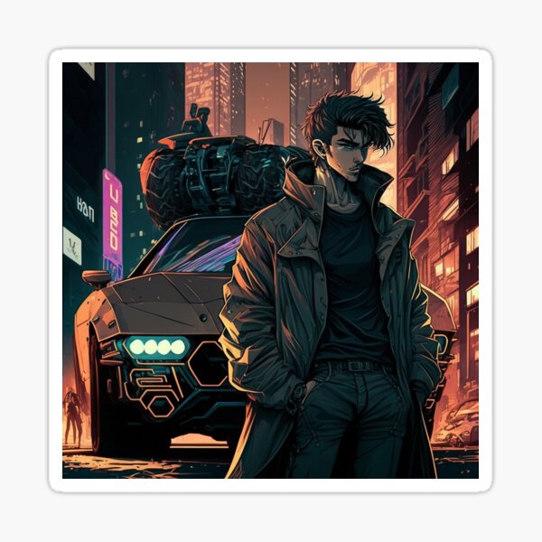 "Cyberpunk Anime Man Car" Sticker for Sale by Chaz-Smith | Redbubble