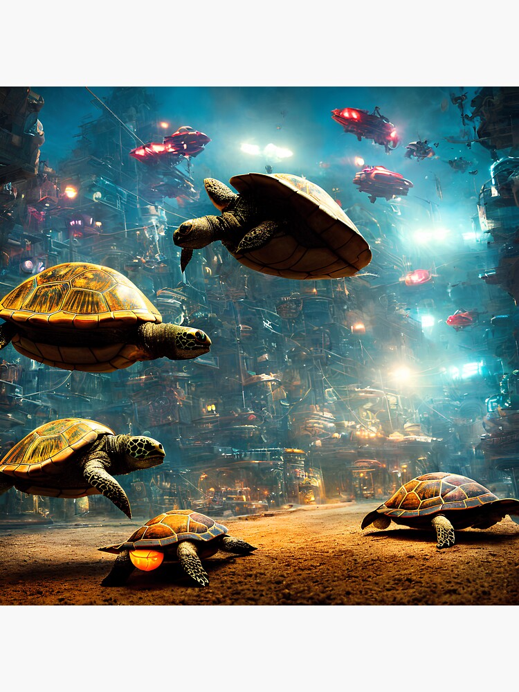 "Cyberpunk floating turtles underwater." Sticker for Sale by Maniock ...