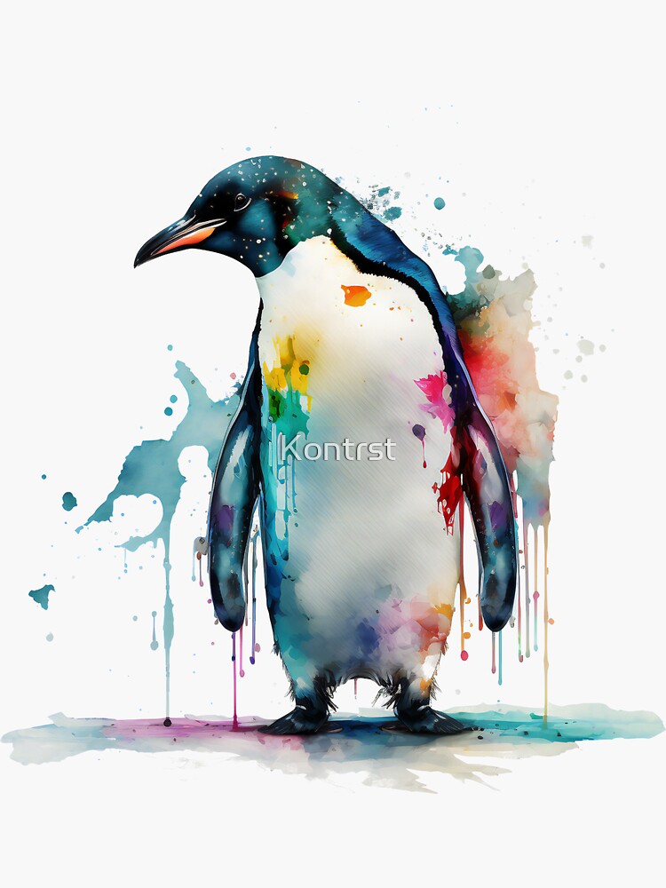 "The Majestic Penguin - Dripping Ink Art " Sticker for Sale by Kontrst ...