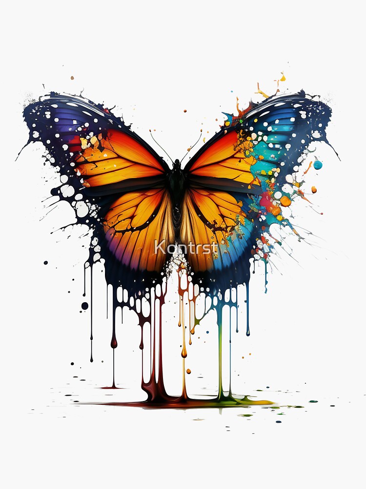 "The Majestic Monarch Butterfly - Dripping Ink Art" Sticker for Sale by ...