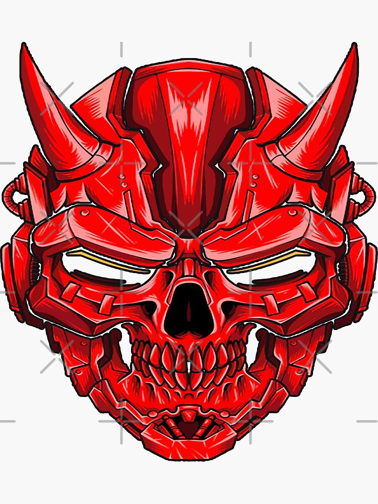 "Robotic Horns red Skull scary awesome art" Sticker for Sale by AssamFT ...