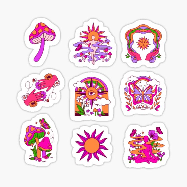 "Vintage, psychedelic sticker pack pattern design." Sticker for Sale by ...