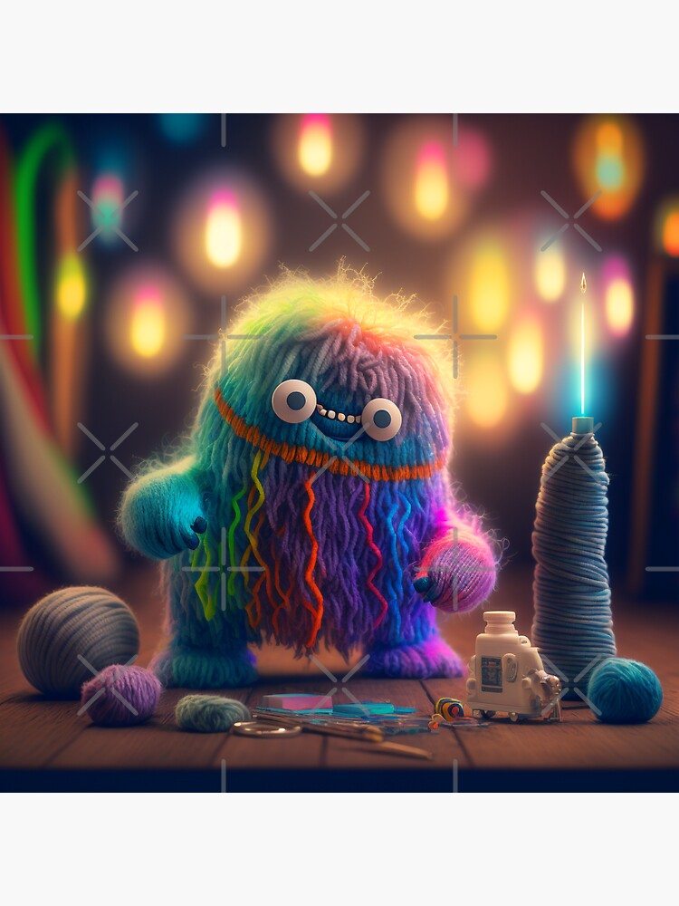 "Lucas the Lively Yarn Monster" Sticker for Sale by FuzzyEmporium ...