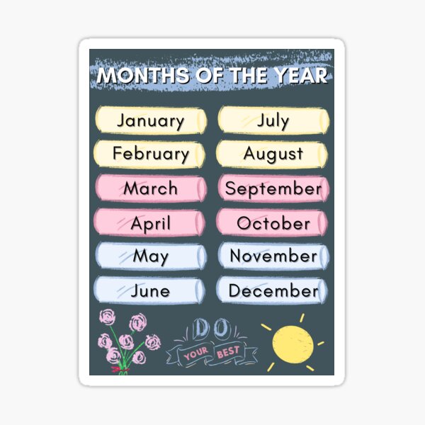 "Months of the Year" Sticker for Sale by Tryingmomma | Redbubble