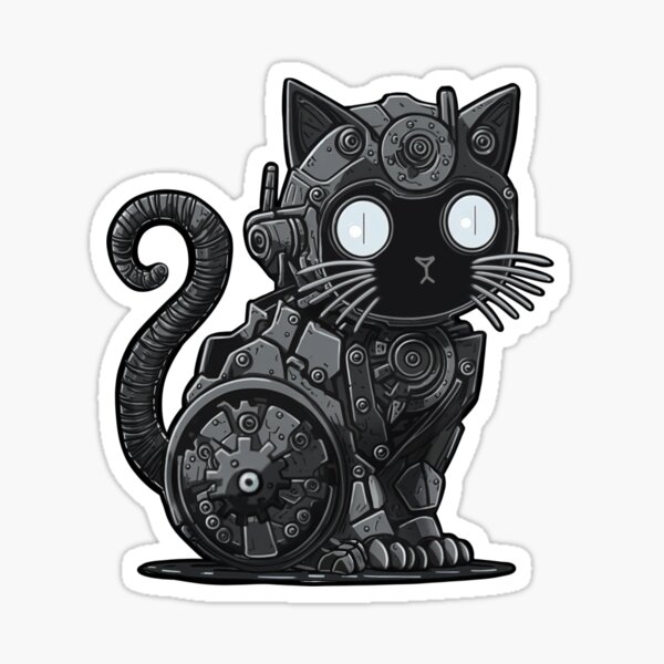 "Mechanical Cat with Wheel [Black Outline]" Sticker for Sale by ...