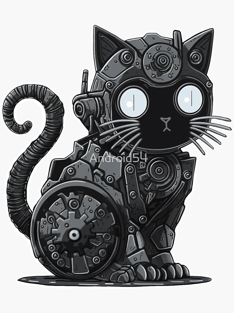 "Mechanical Cat with Wheel [White Outline]" Sticker for Sale by ...