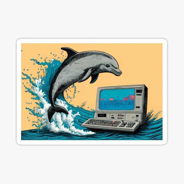 "Dolphin in front of retro pc workstation" Sticker for Sale by Star ...