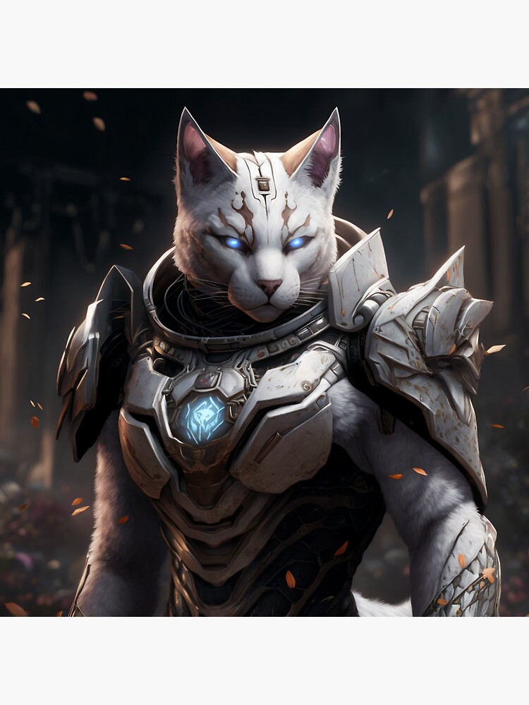 "Futuristic feline ready for battle." Sticker for Sale by Neuralsnap ...
