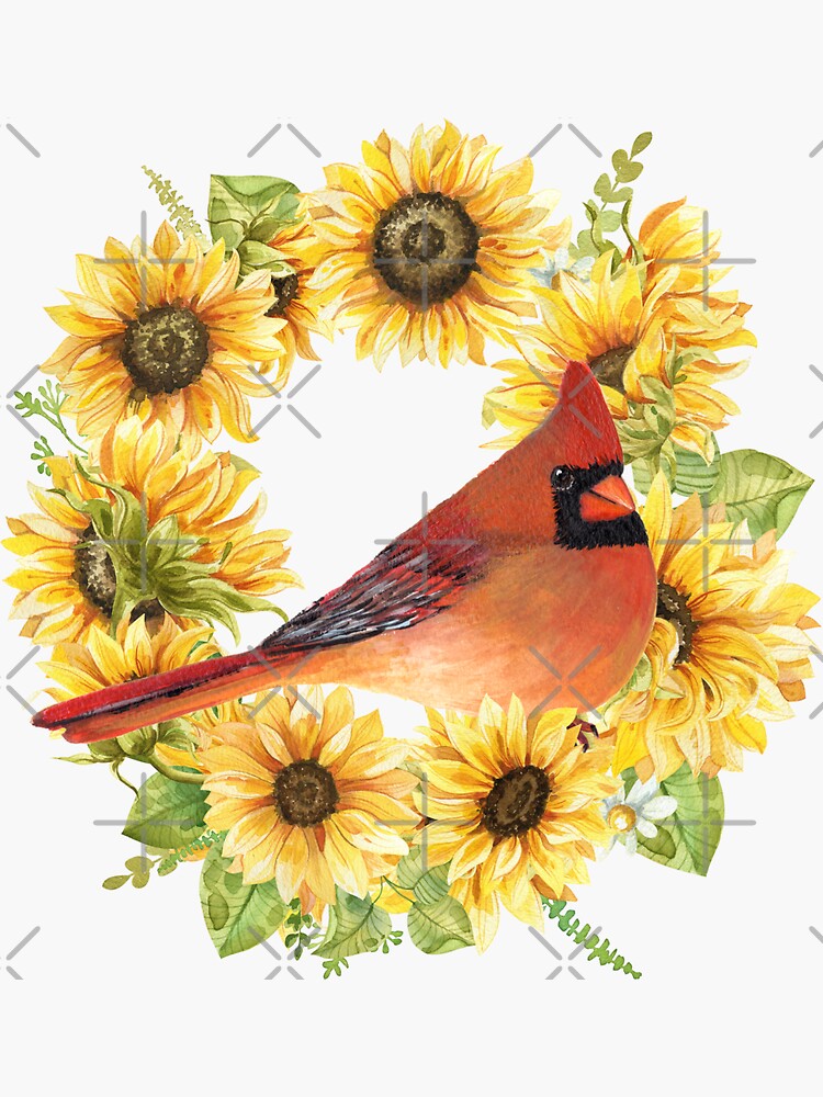 "Sunflower Cardinal Bird Art" Sticker for Sale by TiffanyRoy | Redbubble