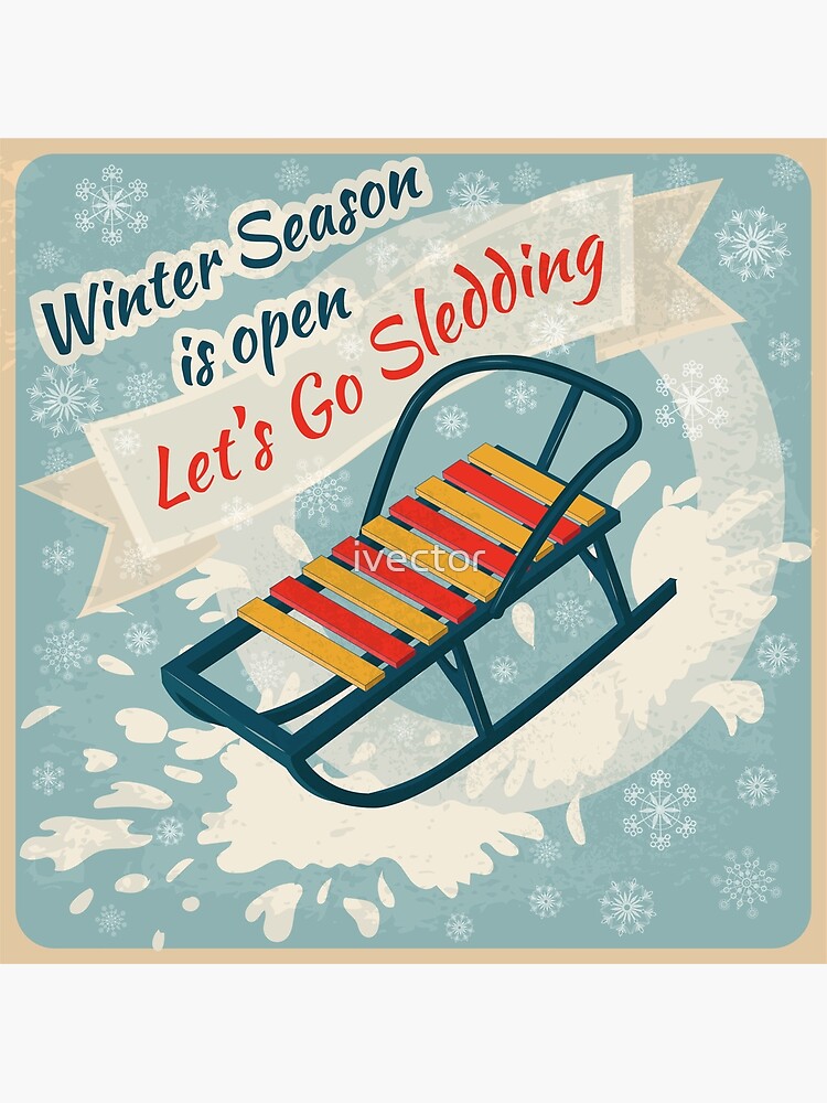 "Winter Season. Lets Go Sledding Retro Poster" Poster by ivector ...