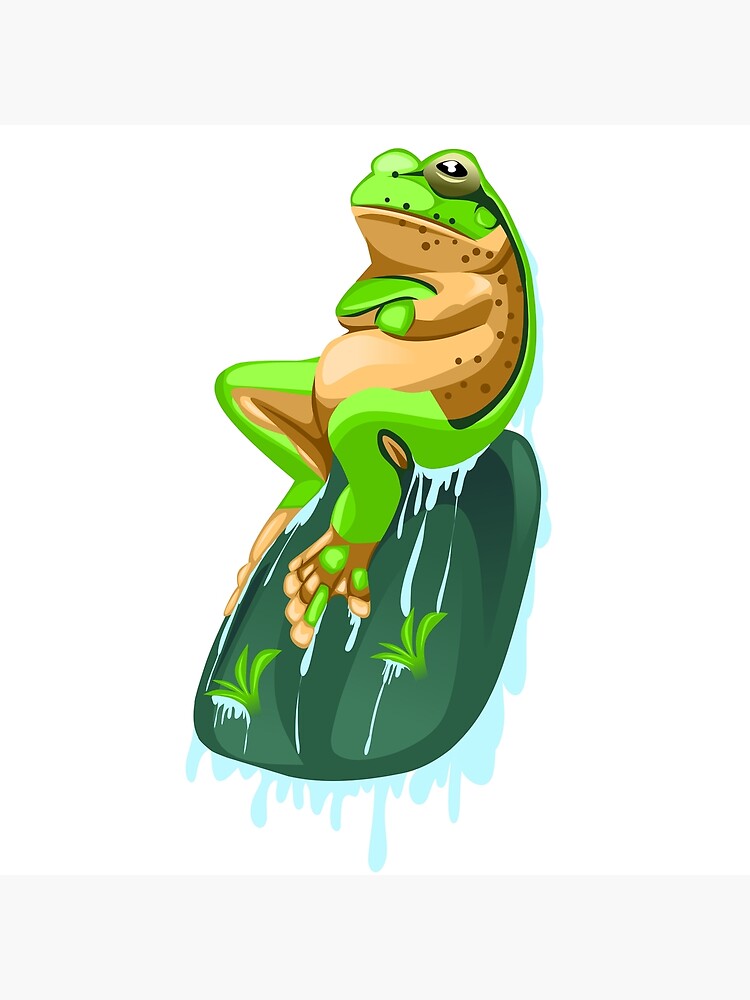 Illustration Of A Green Frog Sitting On A Rock Premium Matte Vertical ...